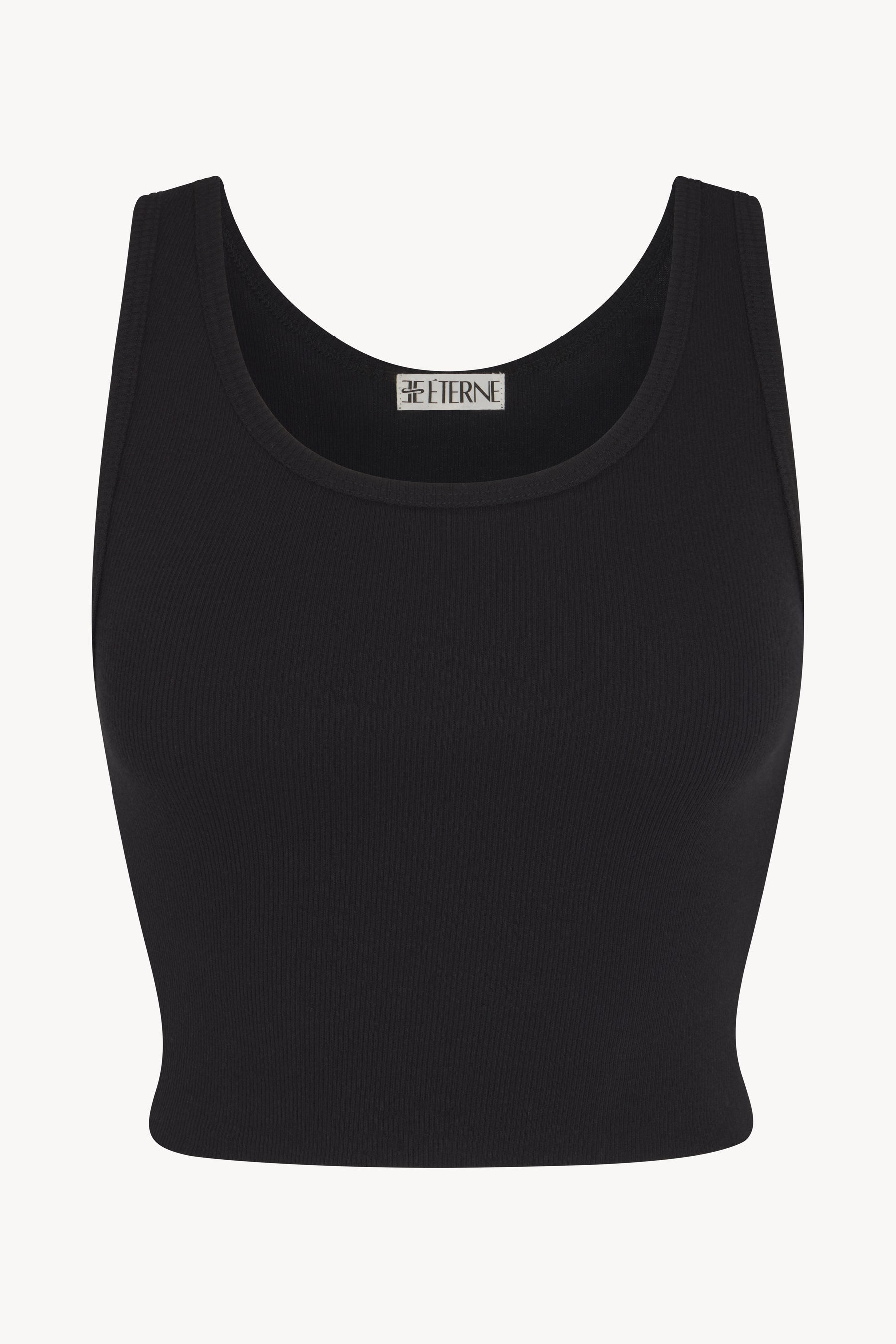 Cropped Scoop Neck Tank | Cotton Rib | Black
