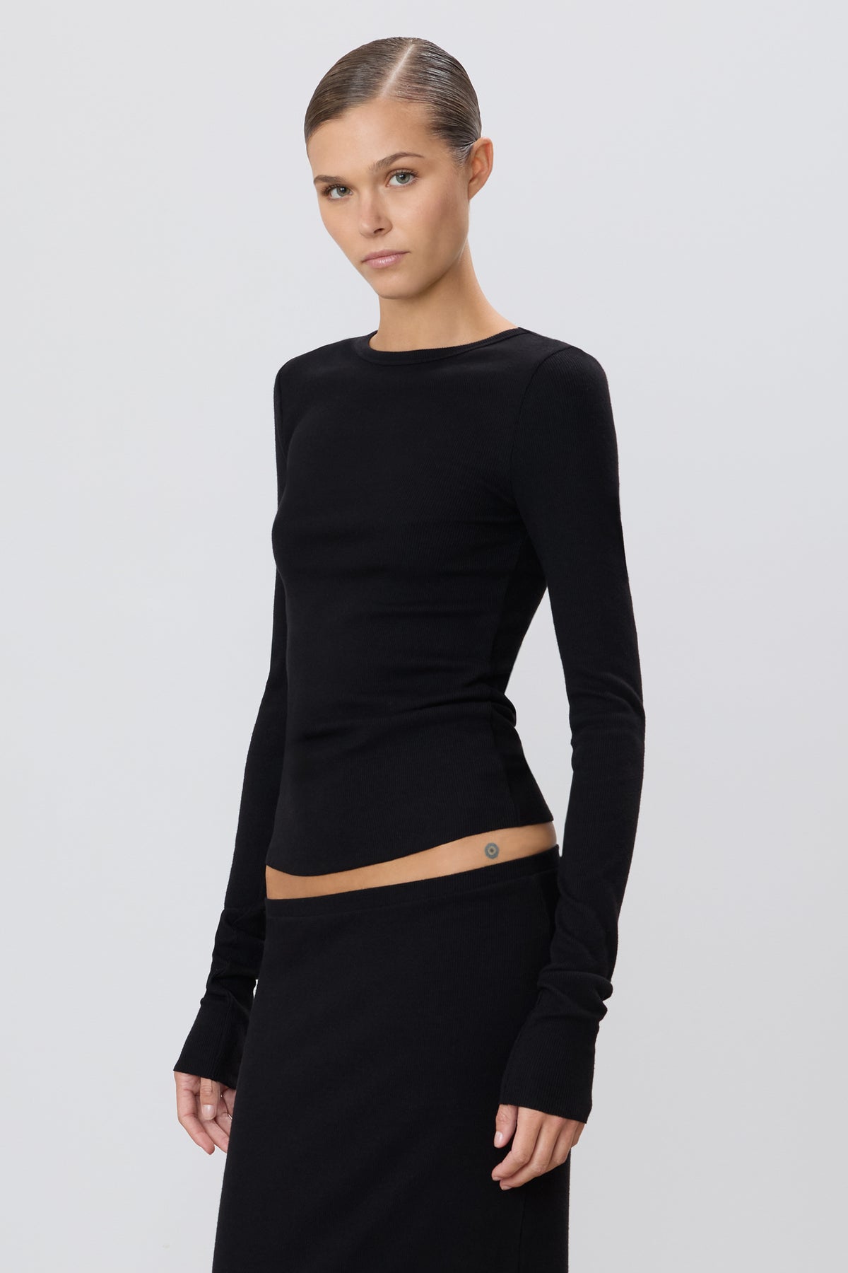 Long Sleeve Fitted Top | Butter Rib | Black