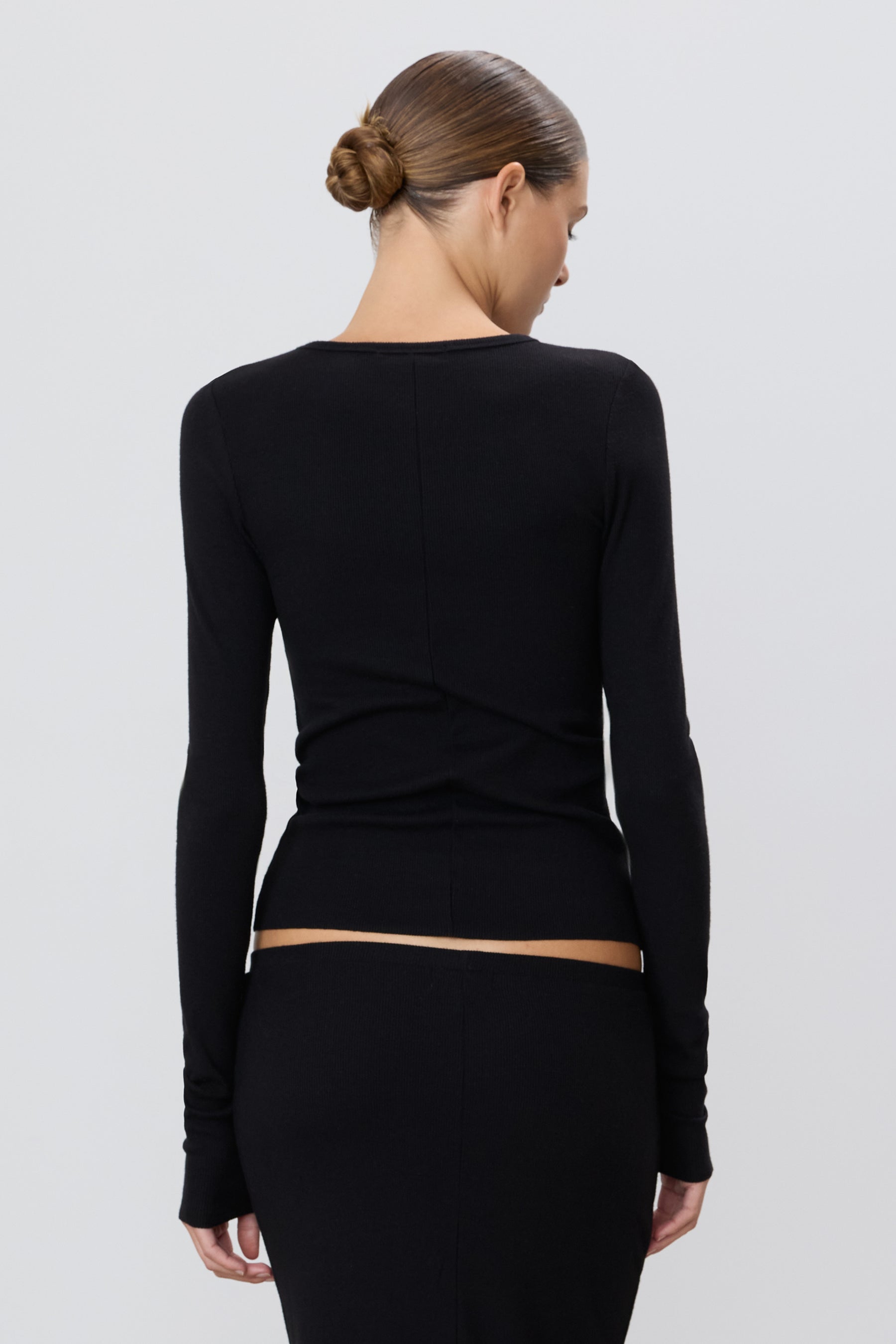 Long Sleeve Fitted Top | Butter Rib | Black