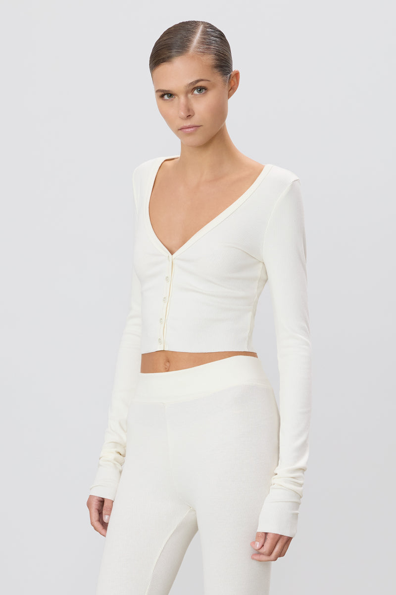 Cropped Cardigan | Butter Rib | Cream