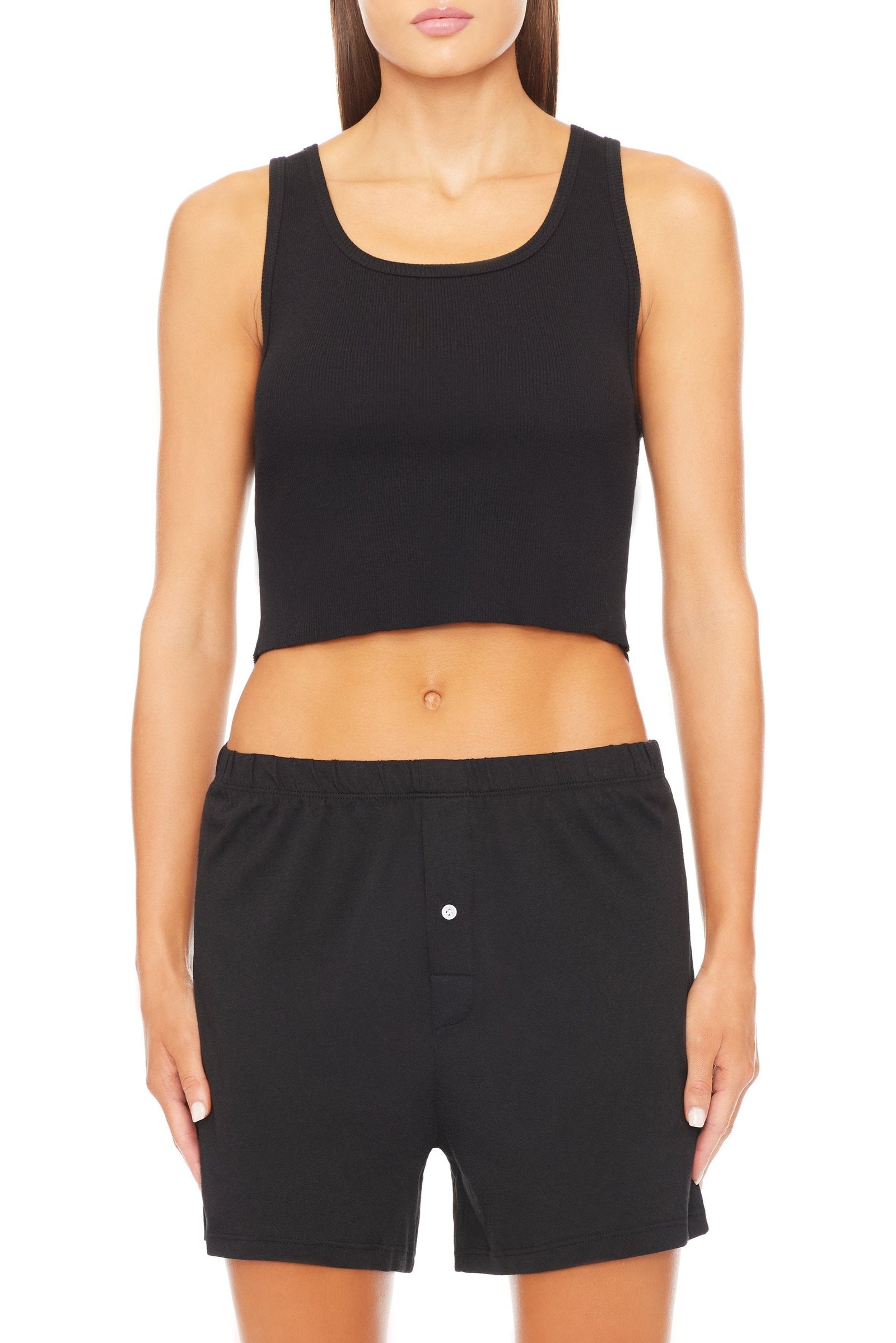 Cropped Scoop Neck Tank Black – ETERNE